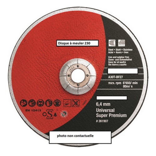 Disque à meuler acier standard 230 x 6.4mm - Breizhmat Location
